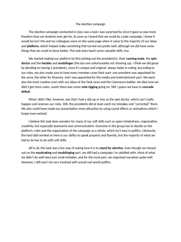 Class Election Campaign Experience | PDF
