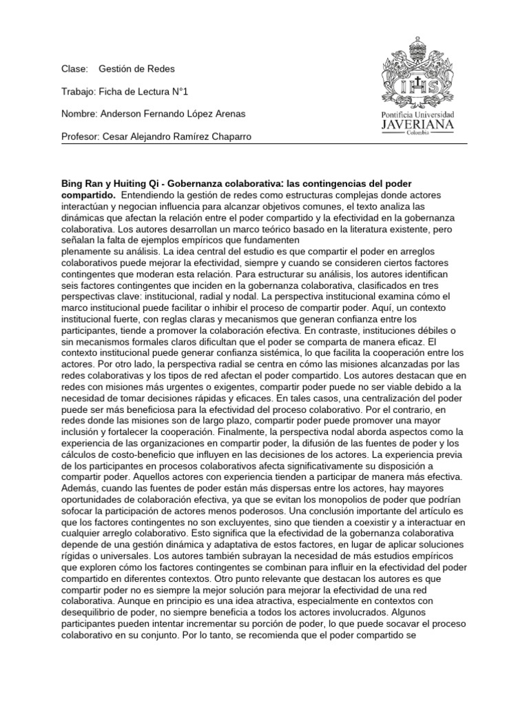 Bing Ran y Huiting Qi - Gobernanza Colaborativa: Las Contingencias Del ...