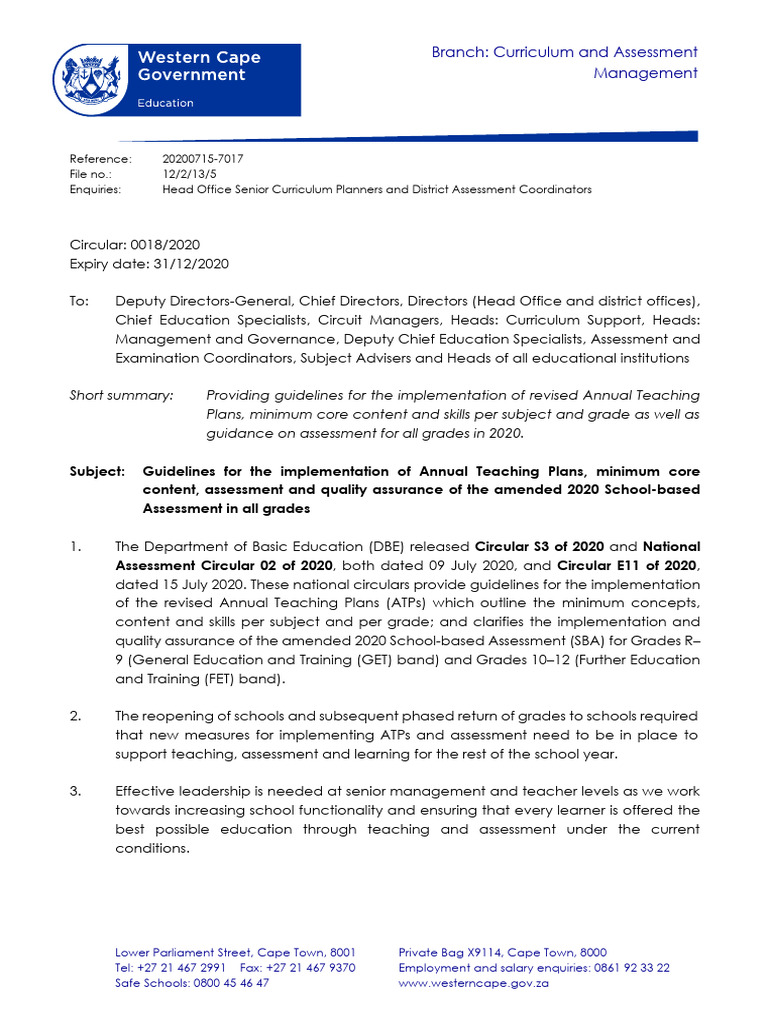 Circular 0018-2020 | PDF | Curriculum | Learning