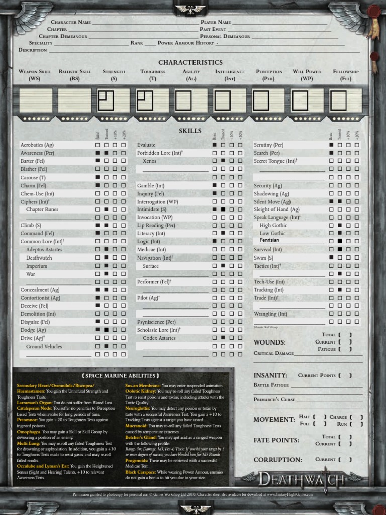 Deathwatch Character Sheet Editable | PDF | Armed Conflict | Unrest