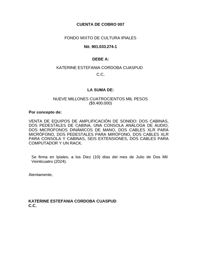 Cuenta de Cobro 2 | PDF