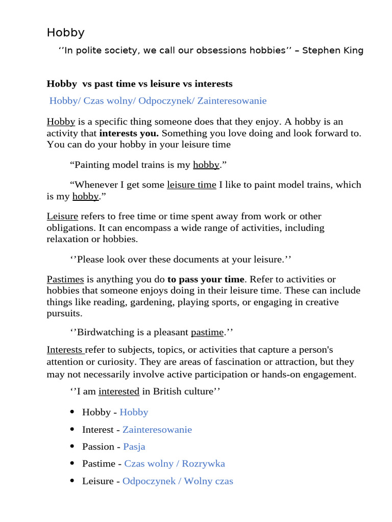 Hobby | PDF | Hobbies | Leisure