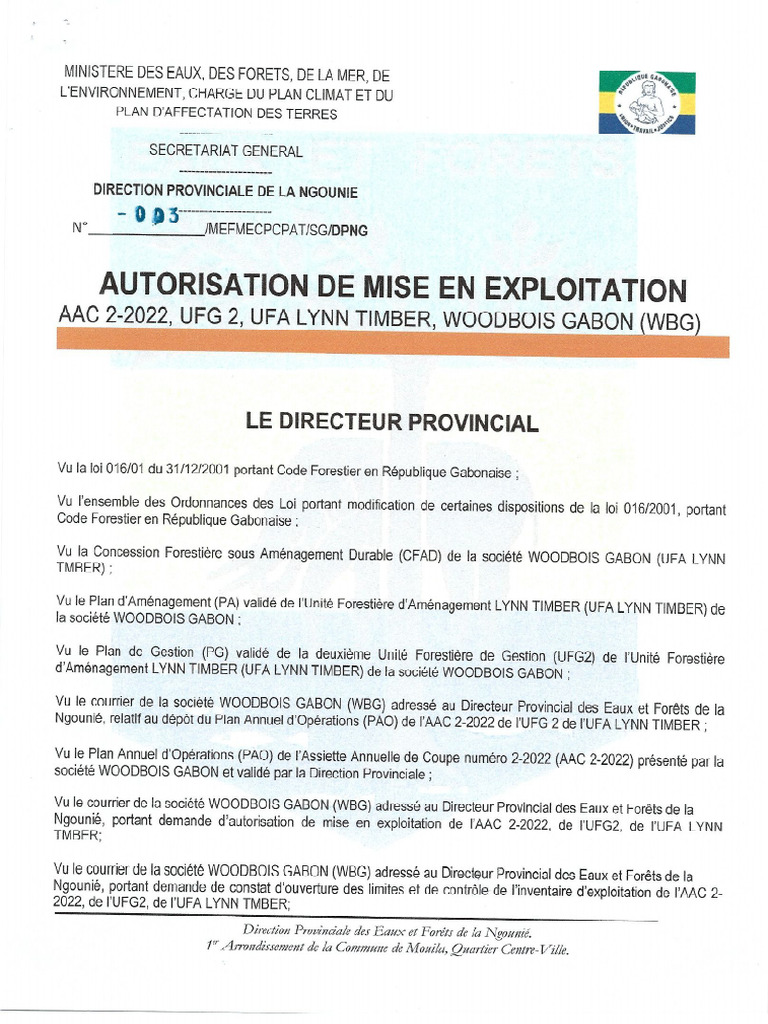 WBG - Autorisation Exploitation AAC 2 2022 | PDF