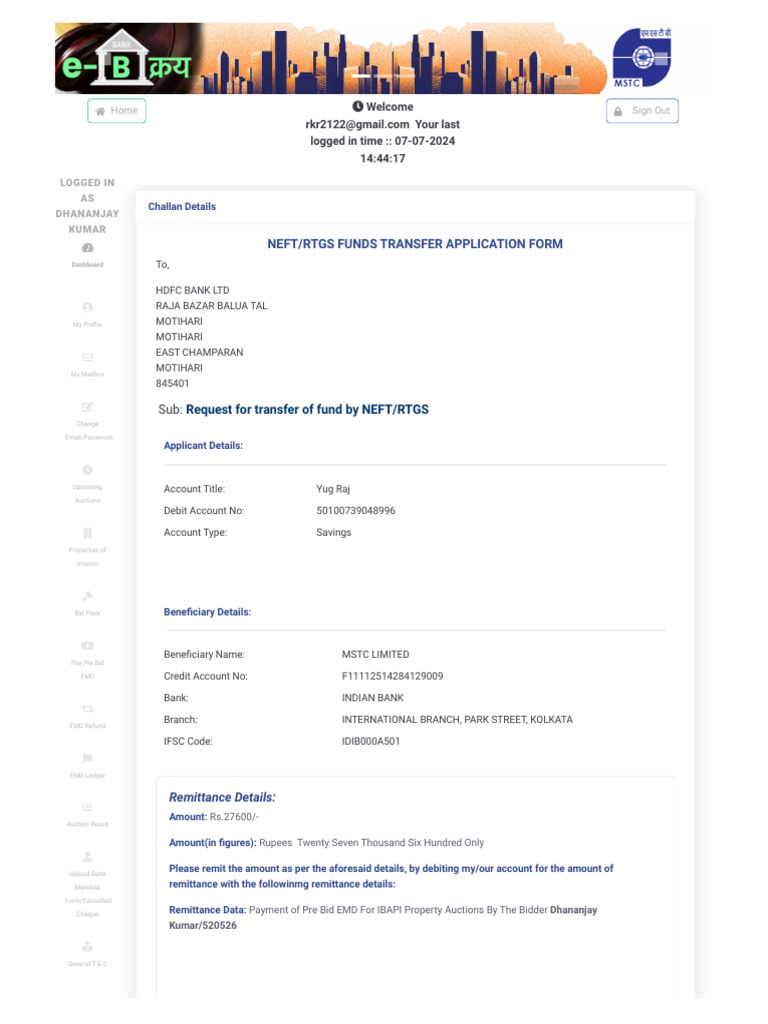 Auctionhome Ibapi MSTC Emd Fee Payment Print - JSP | PDF | Banking ...