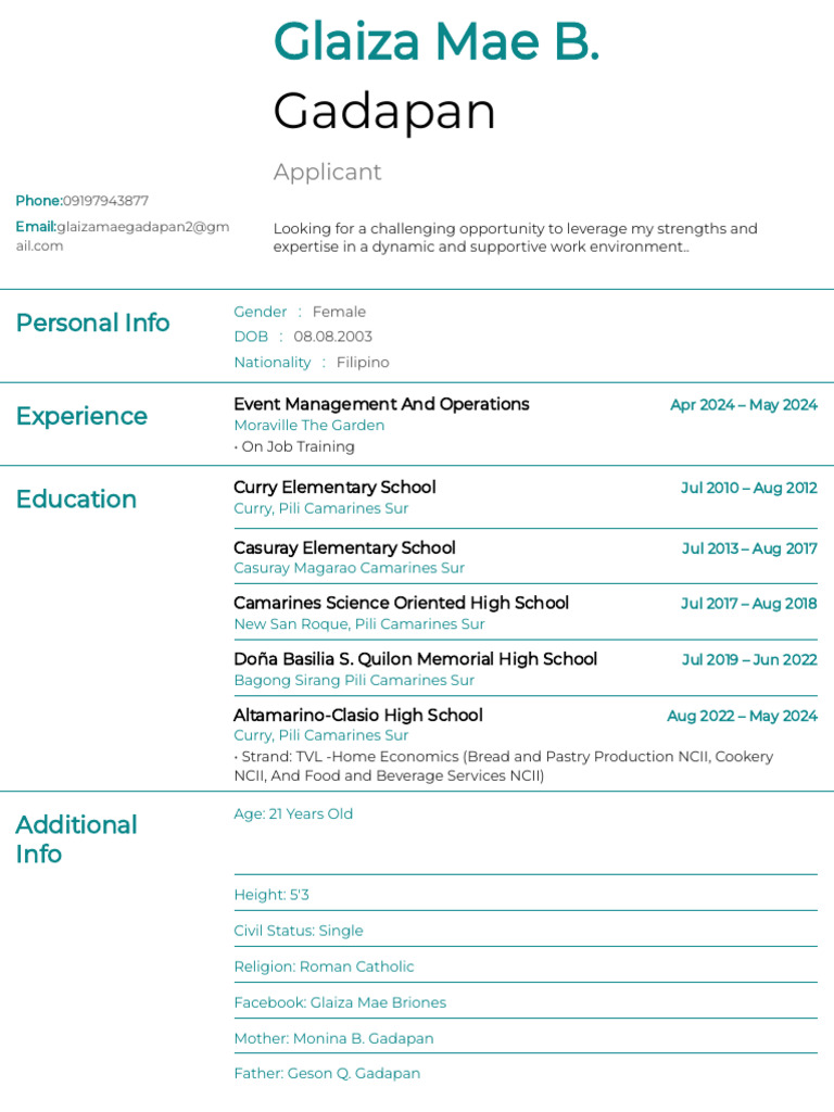 RESUME Ni Chayy | PDF