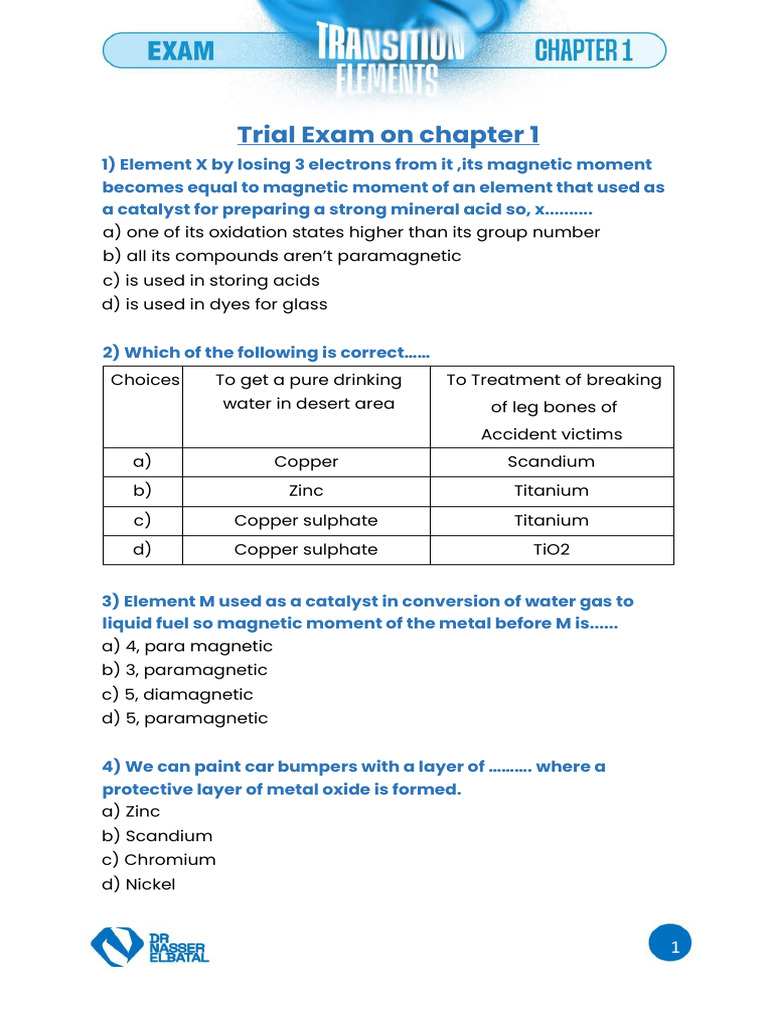 Trial Exam On Chapter 1 Final-1 | PDF | Iron | Chromium