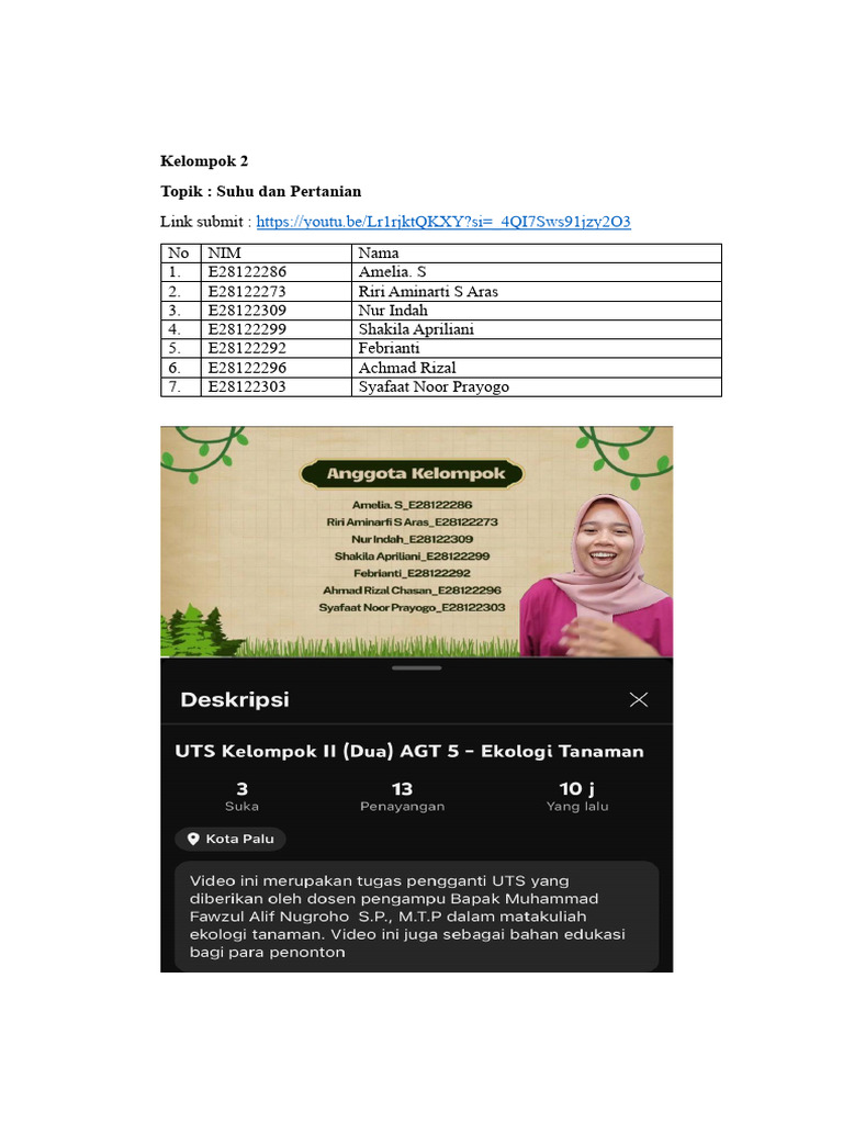 UTS Kelompok 2 AGT 5 - Ekologi Tanaman | PDF