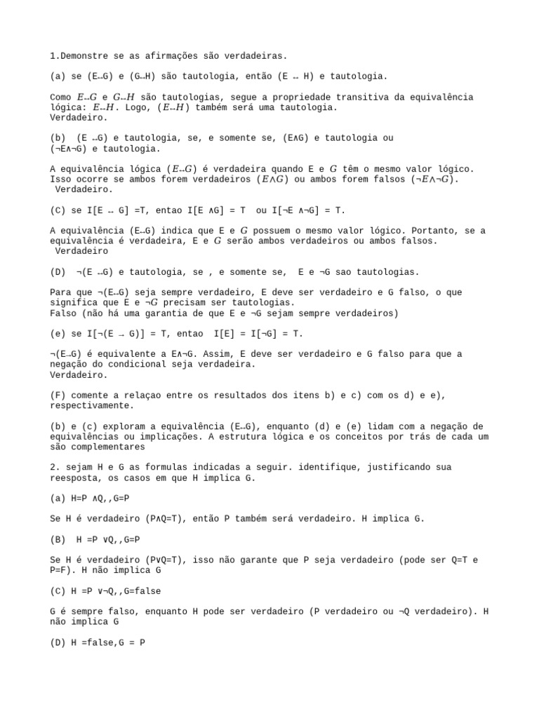 Lógica Proposicional: Tautologias e Implicações | PDF | Contradição ...