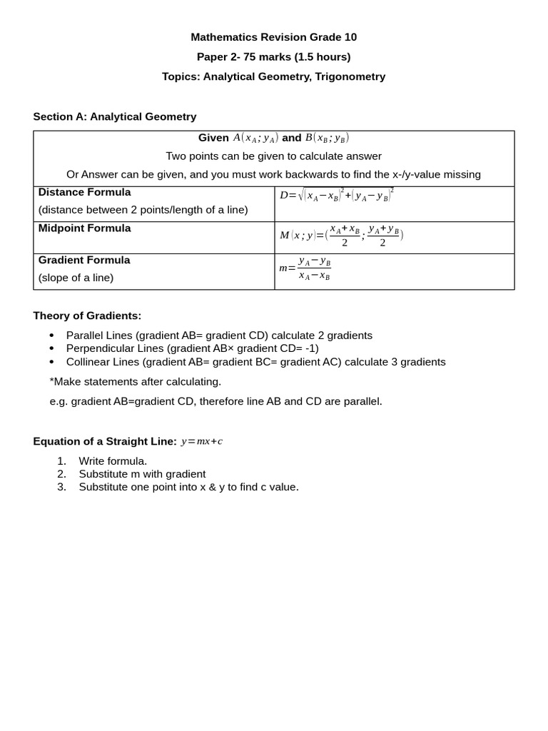 Revision Grade 10 | PDF | Line (Geometry) | Triangle
