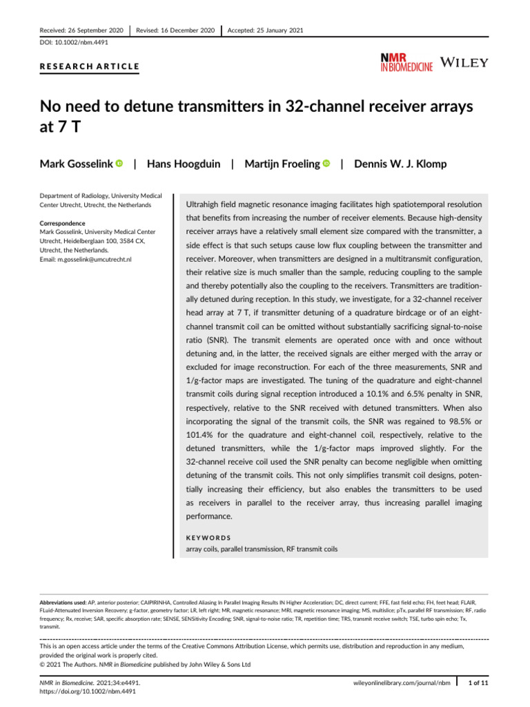 No Need To Detune Transmitters in 32-Channel Receiver Arrays at 7T ...