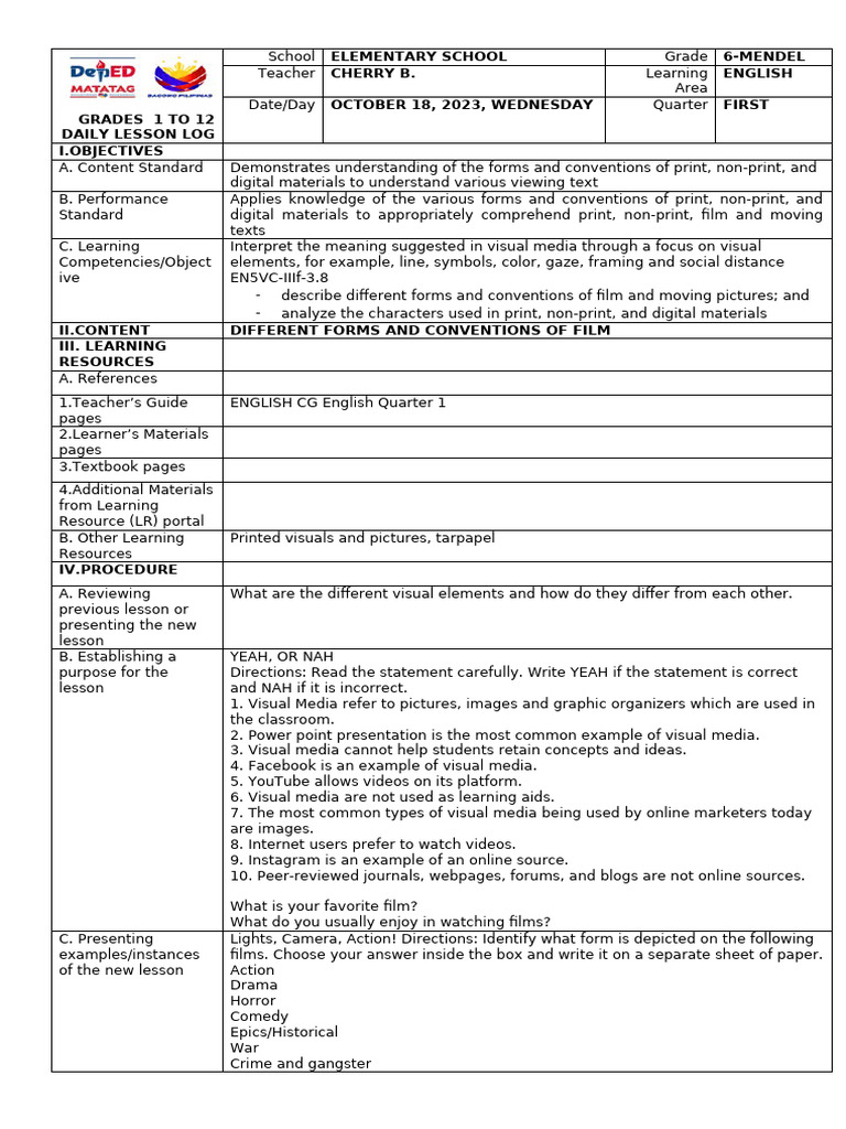 DLL Q1 - Interpreting Meaning | PDF | Mass Media | Learning