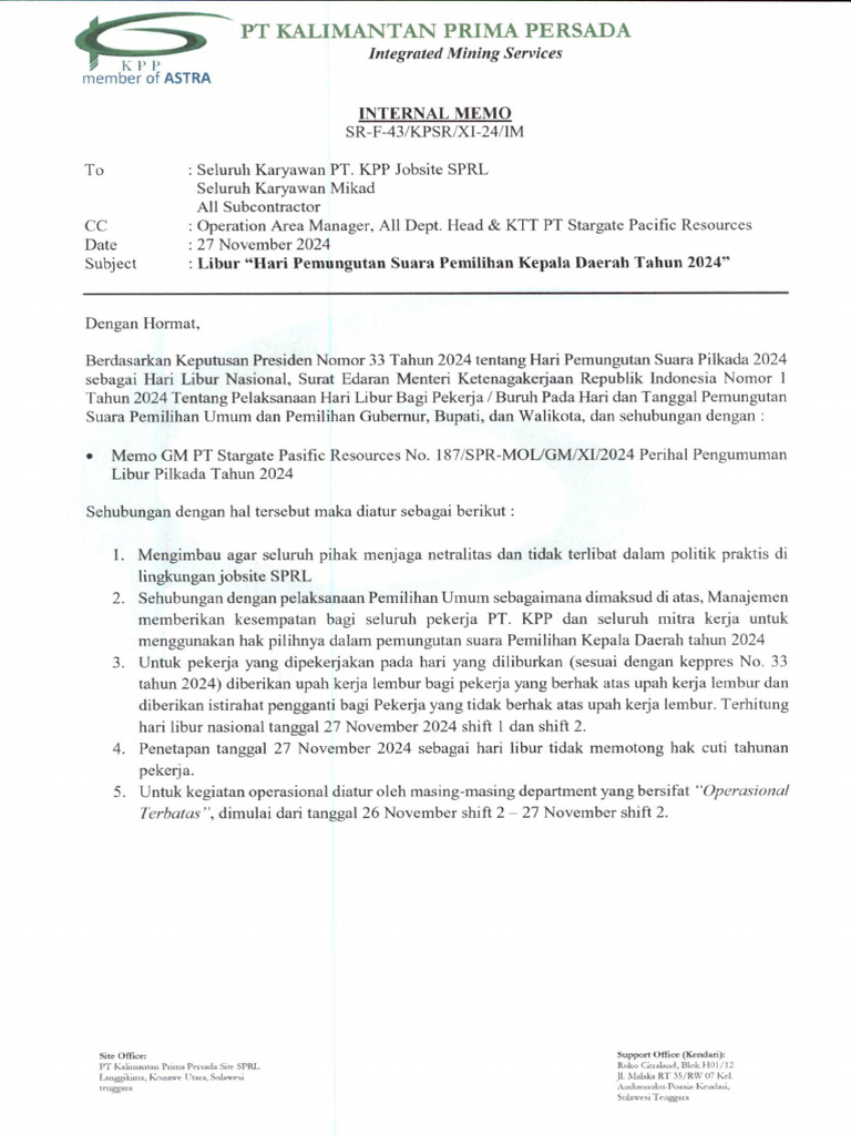 Memo Pilkada 2024 | PDF