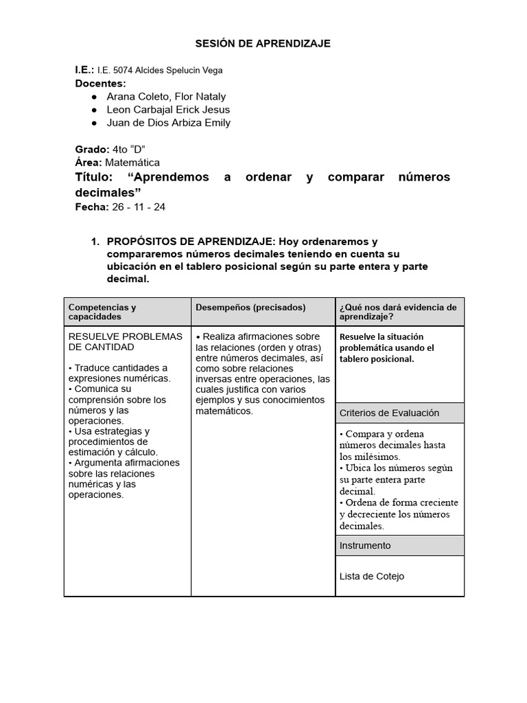 Esquema Sesión de Aprendizaje 2024 | PDF | Aprendizaje | Cognición