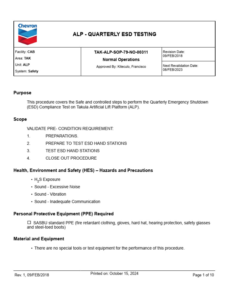 Quarterly ESD Testing Procedure for ALP | PDF | Personal Protective ...