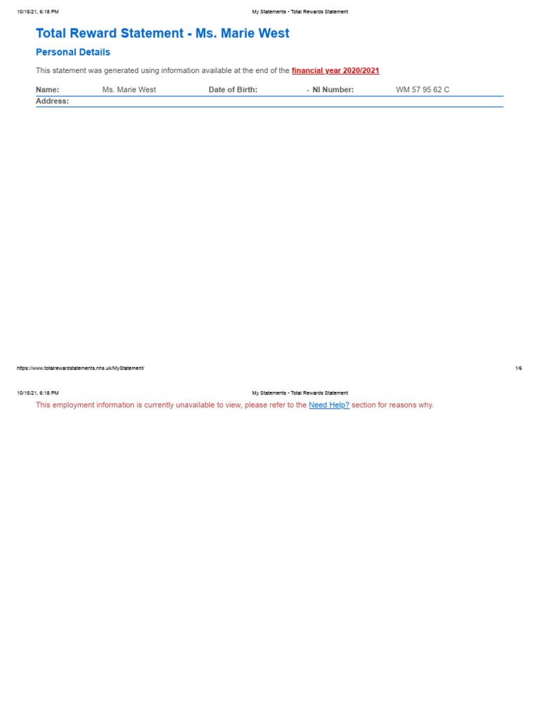 My Statements - Total Rewards Statement MARIEE | PDF | Pension | Retirement