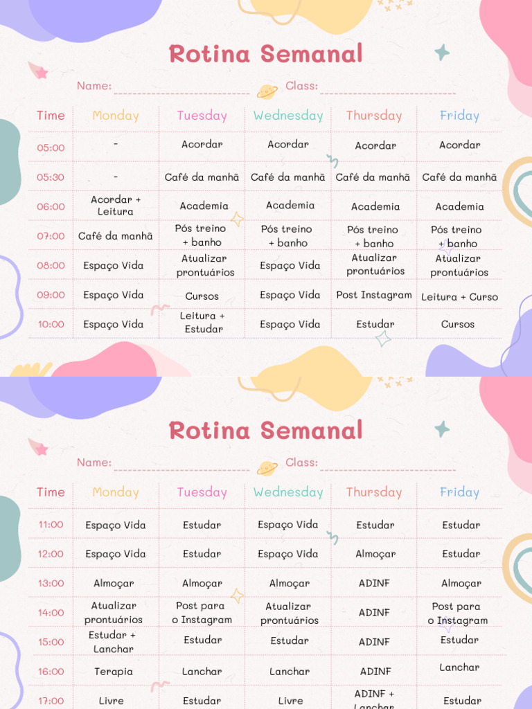 Rotina Semanal | PDF