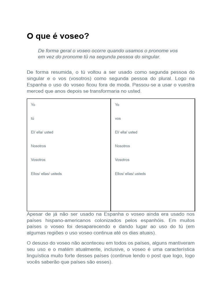 O Que É Voseo | PDF | Número gramatical | Morfologia linguística