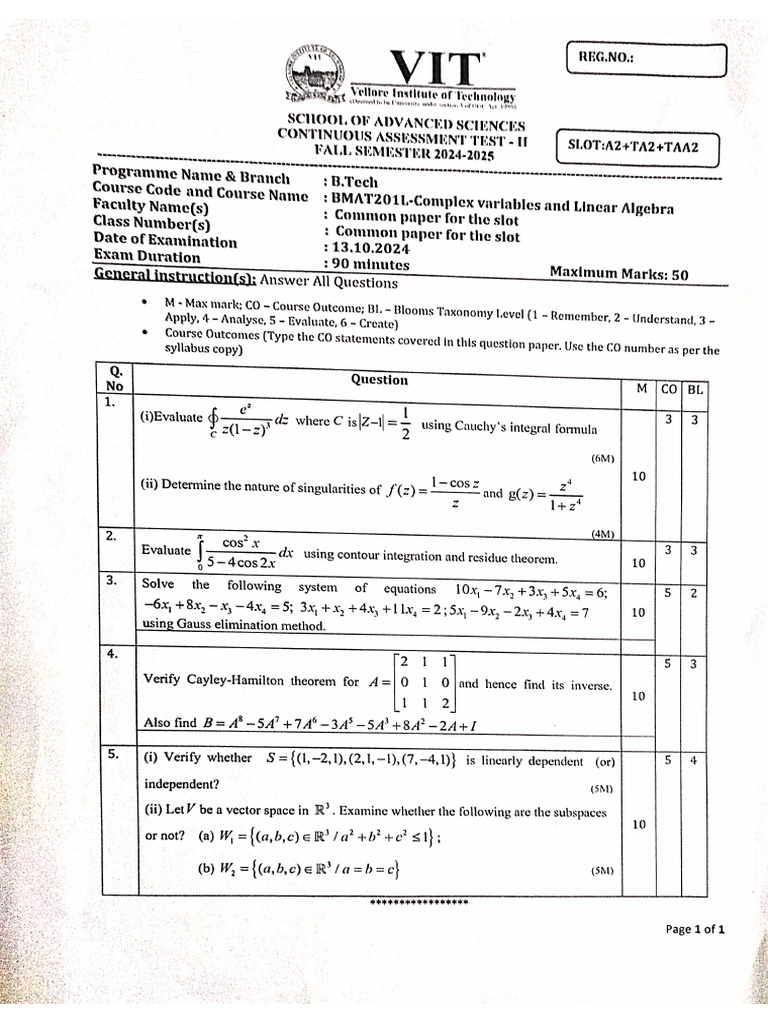 Fallsem2024-25 Bmat201l TH VL2024250102513 Cat-2-Qp - Key | PDF