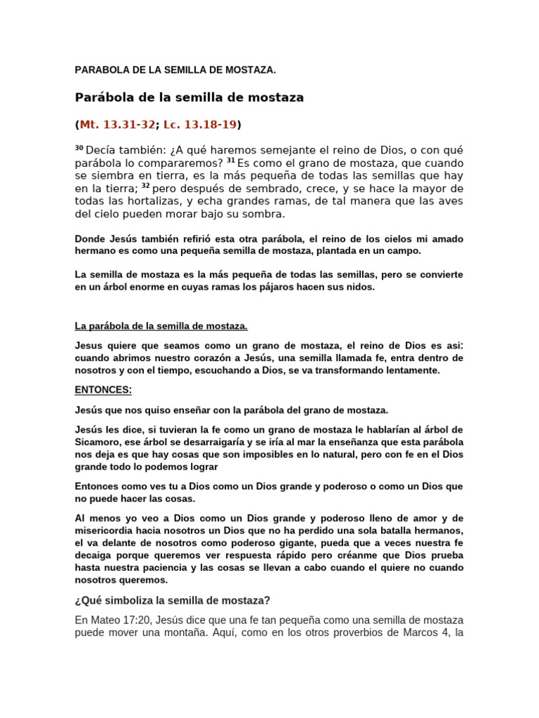 Parabola de La Semilla de Mostaza | PDF | Parábolas de Jesús | Jesús