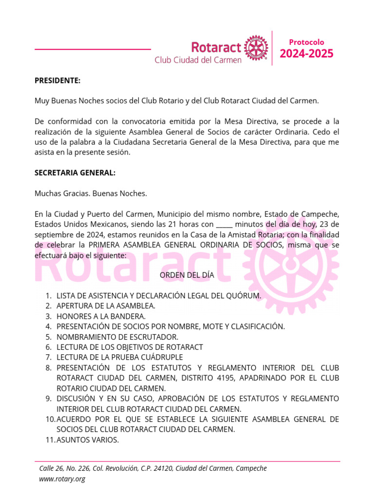 Asamblea General Rotaract 2024 | PDF | Gobierno