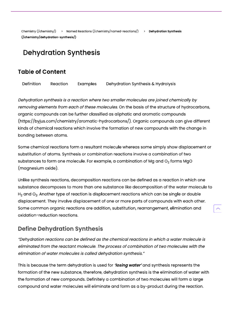 Dehydration Synthesis | PDF