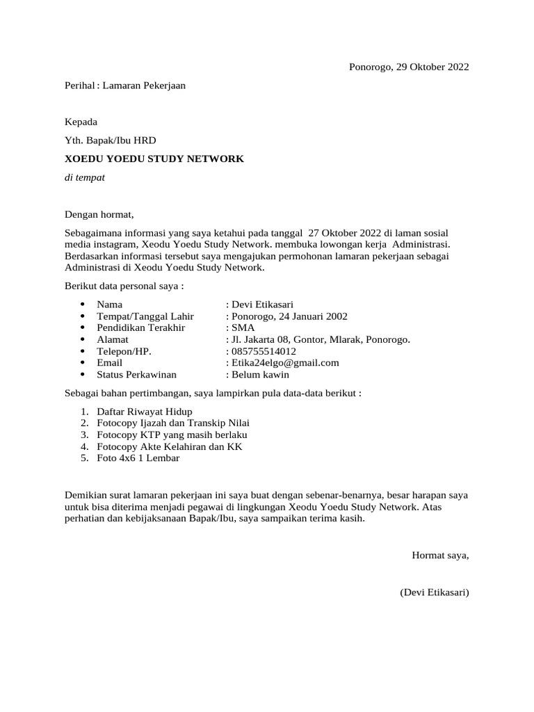 SURAT LAMARAN XOEDU YOEDU STUDY NETWORK | PDF SURAT LAMARAN XOEDU YOEDU STUDY NETWORK | PDF