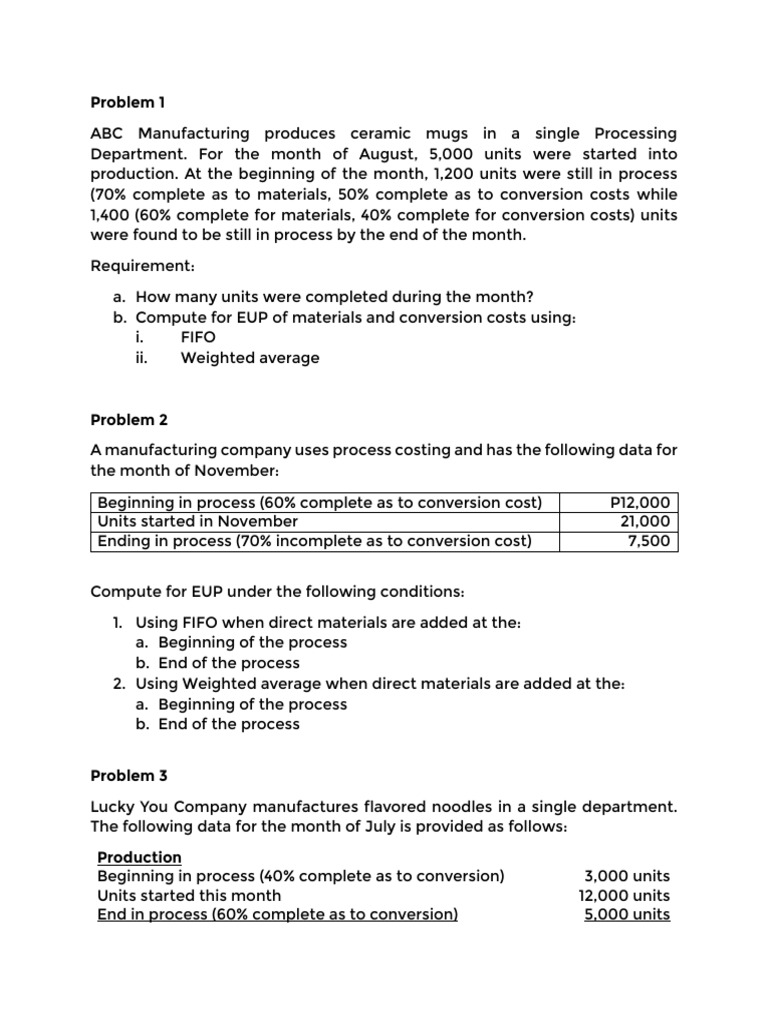 Process Costing Practice Problems | PDF