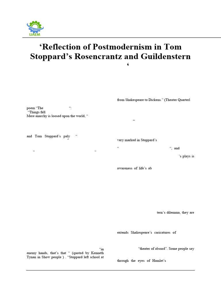 Reflection of Postmodernism in Tom Stoppard S Rosencrantz and ...