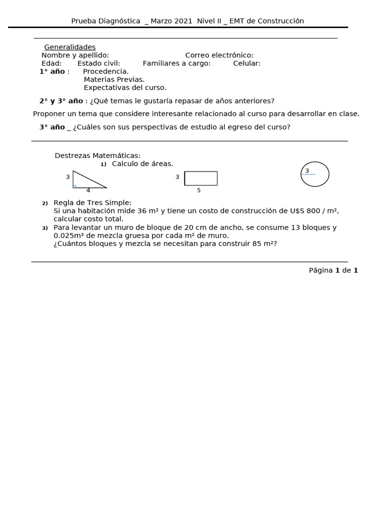 Prueba Diagnóstica 2021 Matemáticas | PDF