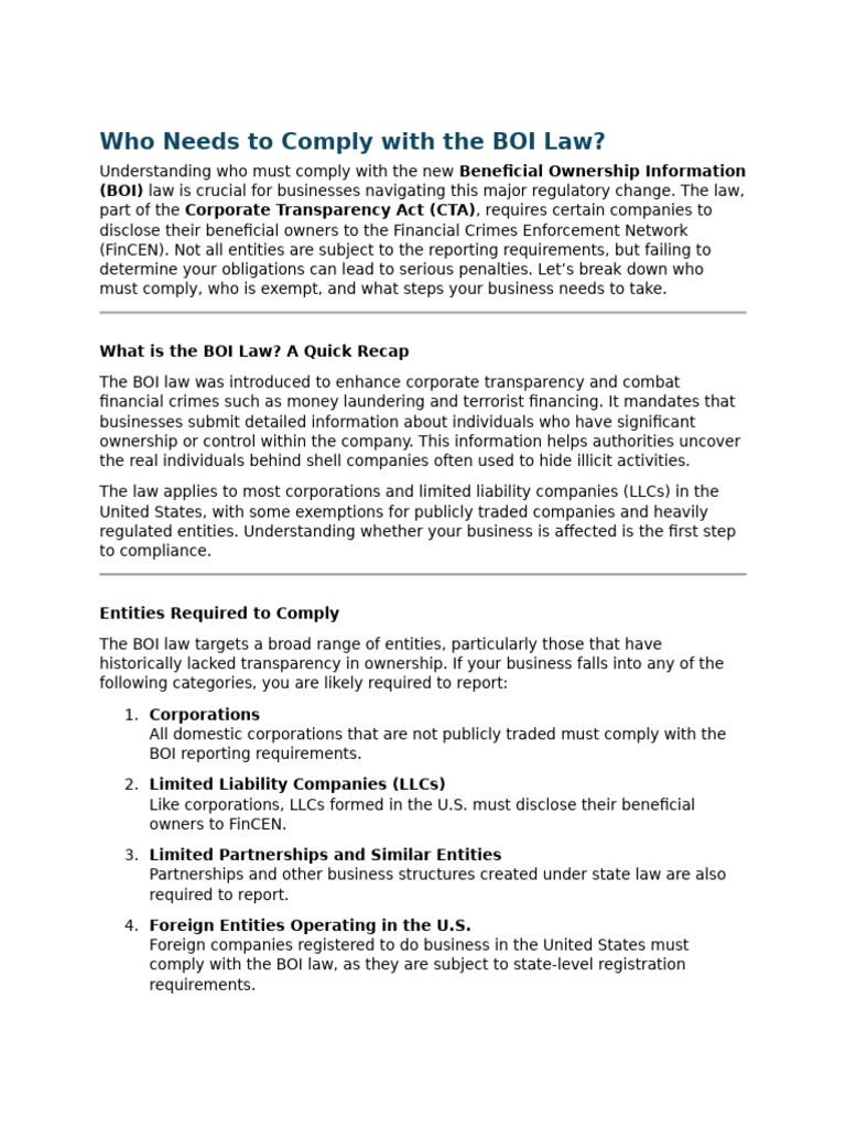 BOI Law Compliance Guide for Businesses | PDF | Business | Private Law