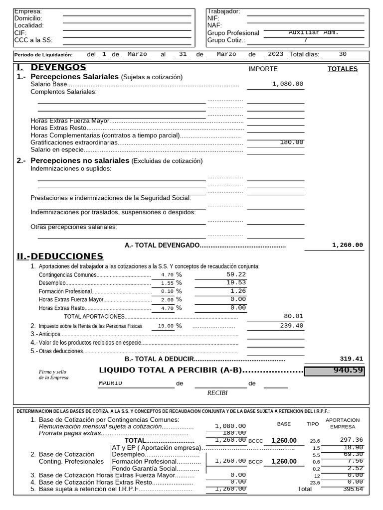 Nomina Ejemplo SMI 2023 BOE 15 02 | PDF | Salario | Labor