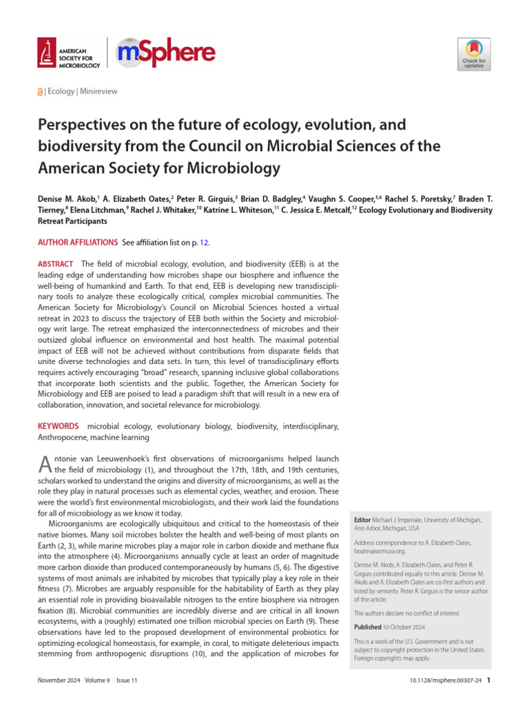 Perspectives On The Future of Ecology, Evolution, and Biodiversity From The Council On Microbial ...