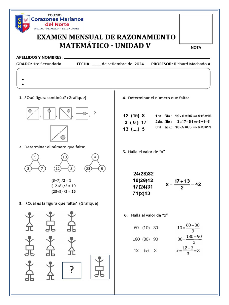 RM 1ro SEC - EVA. MENSUAL 1 | PDF