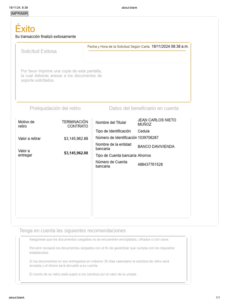 Retiro Cesantias | PDF