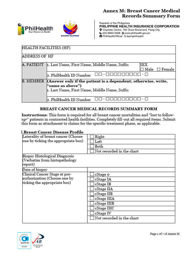 Breast Cancer Medical Records Form | PDF | Chemotherapy | Health Care