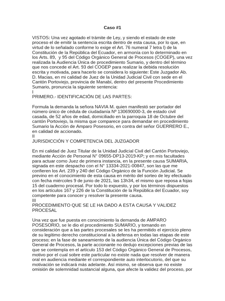Caso | PDF | Posesión (Ley) | Ley procesal