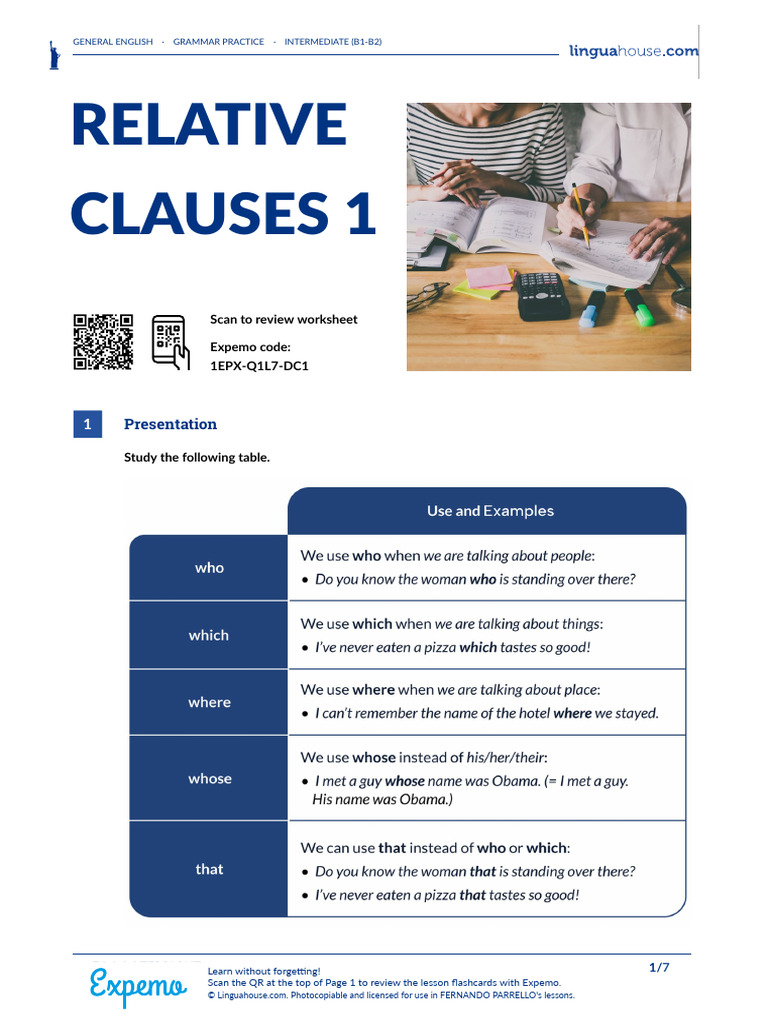 Intermediate English: Relative Clauses | PDF