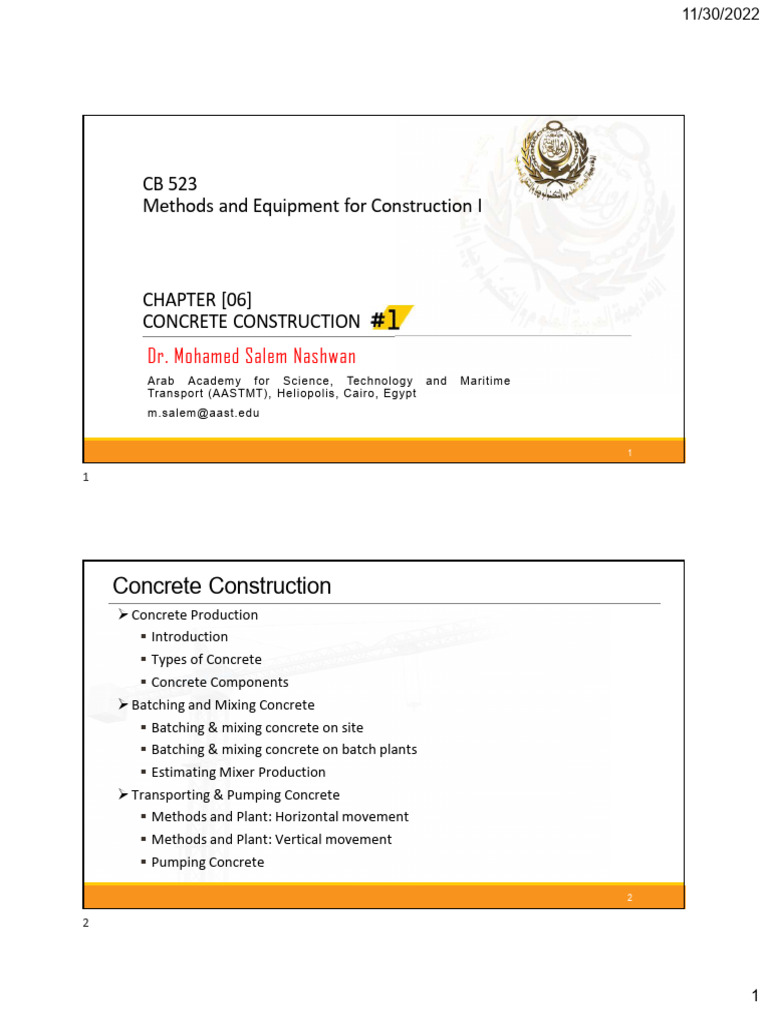 Concrete Construction Methods Overview | PDF | Concrete | Cement
