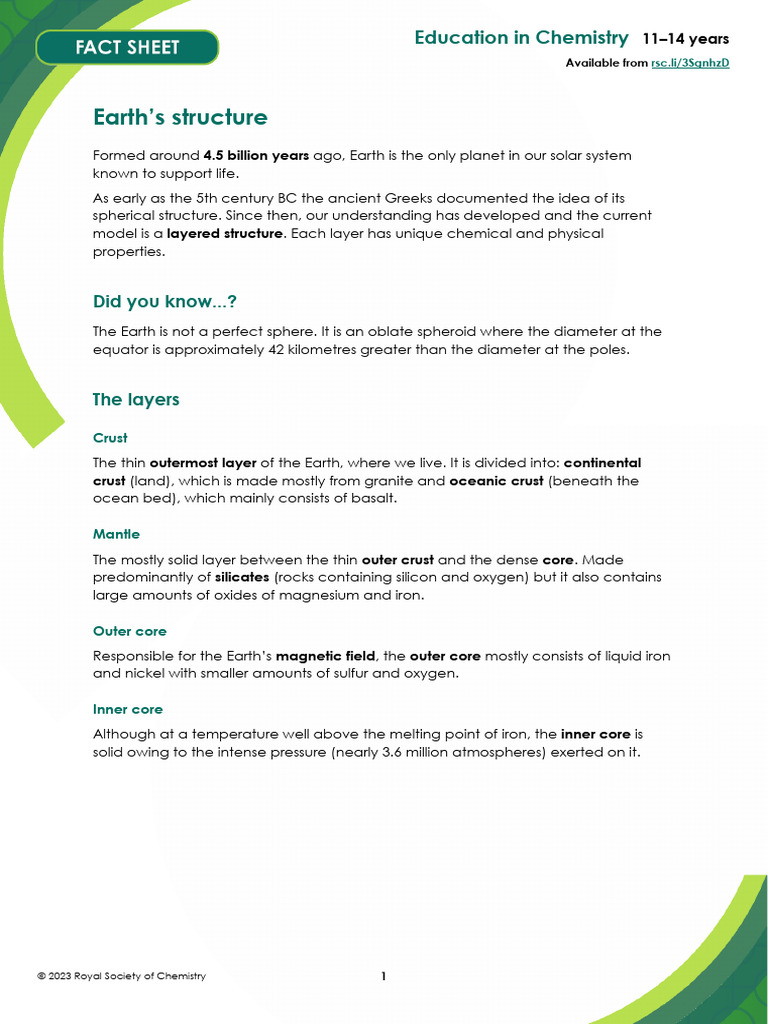 Earthsstructurefactsheet 99384 | PDF | Planetary Core | Earth
