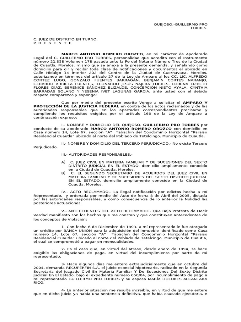 Amparo Marco Antonio Romero | PDF | Demanda judicial | Caso de ley