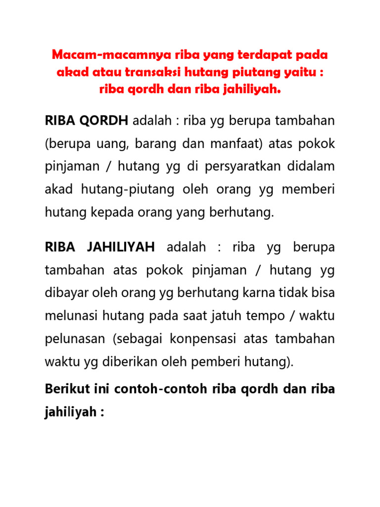 Macam Macamnya Riba Yang Terdapat Pada Akad Atau Transaksi Hutang | PDF