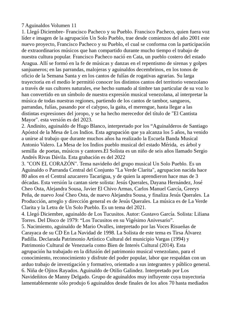 Siete Aguinaldos Volumen 11 | PDF