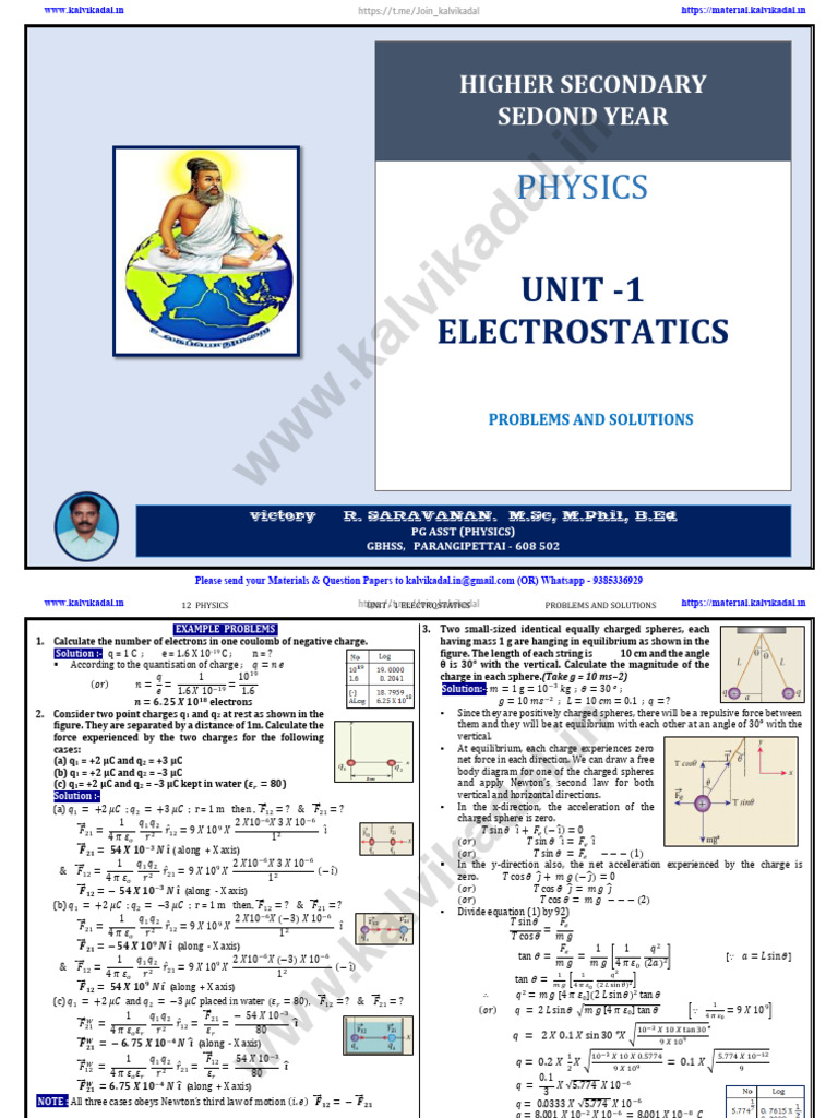 Electrostatics Problems and Solutions | PDF | Electric Field | Force