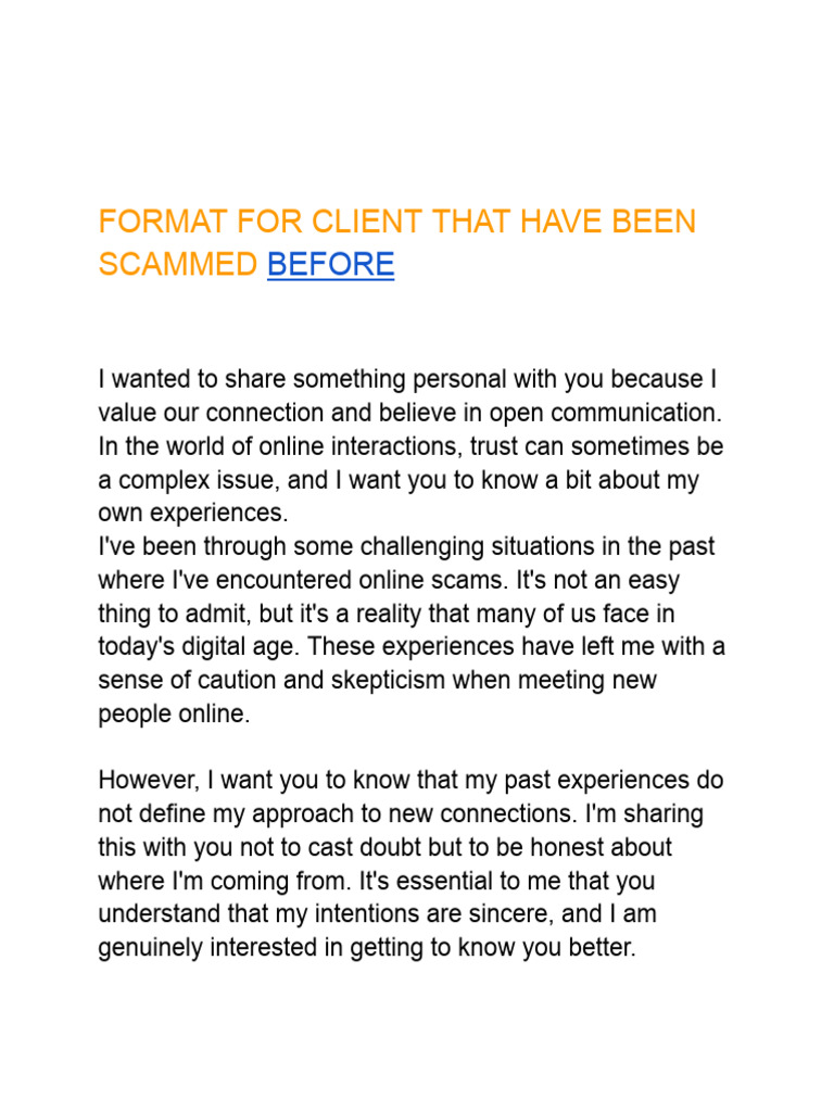Format for Clients Affected by Scams | PDF