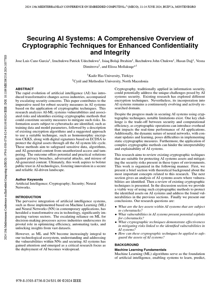 Securing AI Systems A Comprehensive Overview of Cryptographic Techniques For Enhanced ...