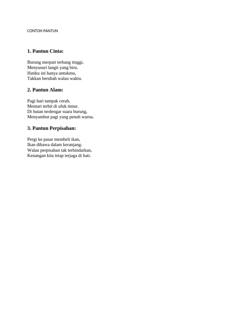 Contoh Pantun Cinta, Alam, Perpisahan | PDF