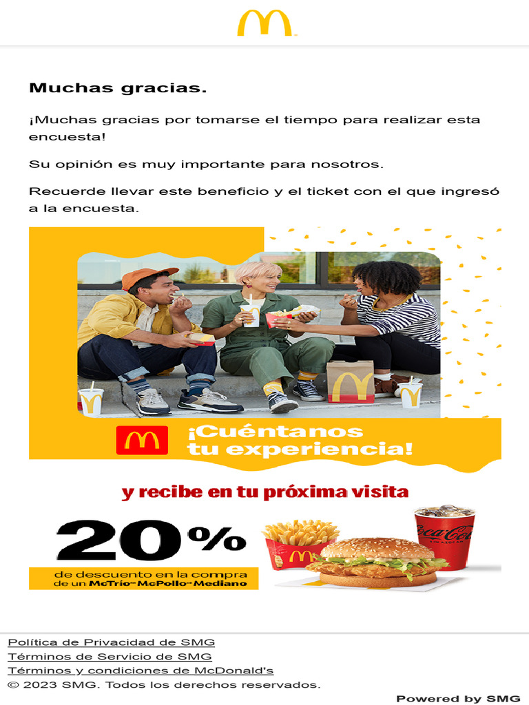 McDonald's Mexico Encuesta de Satisfacción Del Cliente - Muchas Gracias | PDF