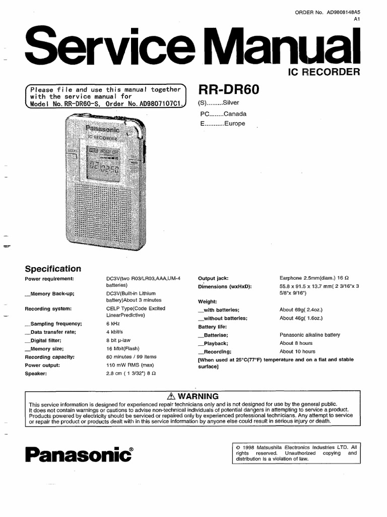 Panasonic RR-DR60 Service Manual | PDF