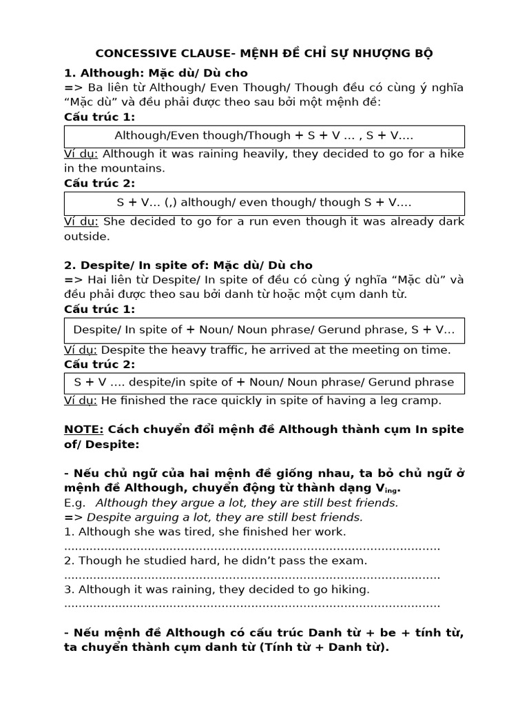 CONCESSIVE CLAUSE- MỆNH ĐỀ NHƯỢNG BỘ | PDF | Grammar | Semantics