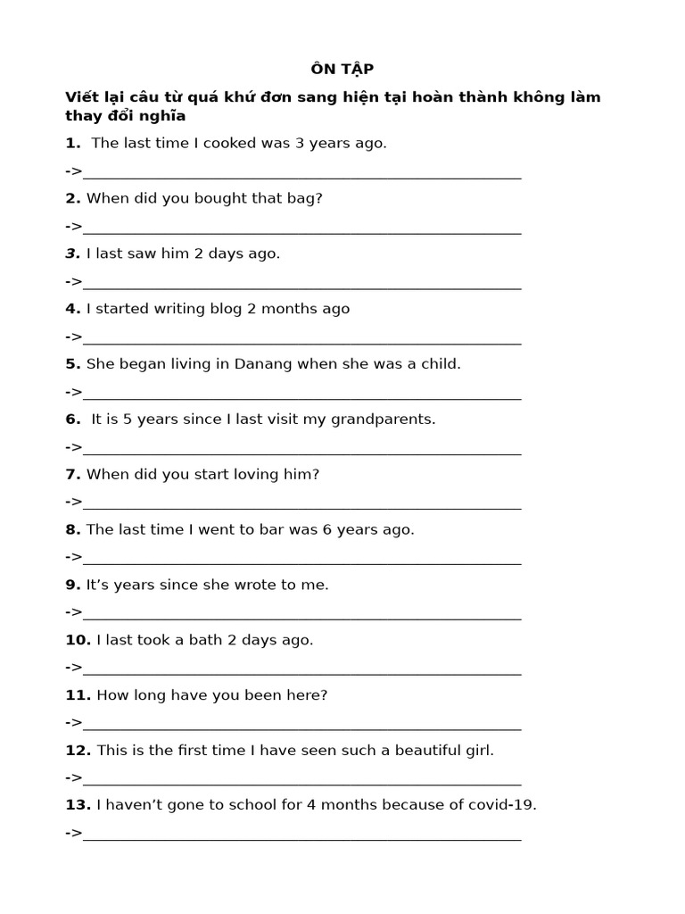 ÔN TẬP VIẾT CÂU THÌ HTHT VÀ QKĐ | PDF